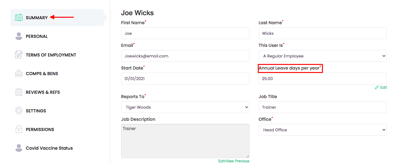 How to edit an annual leave