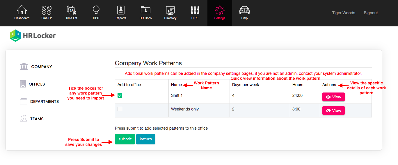 Adding work Patterns to Offices