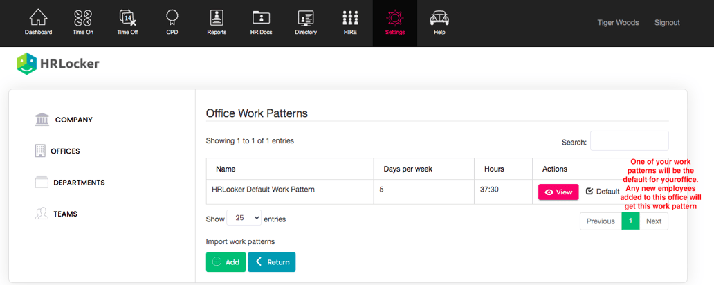 Adding work Patterns to Offices