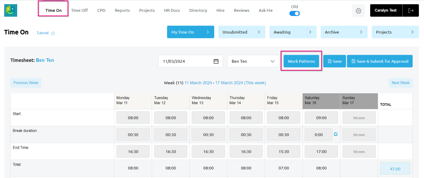 Assigning Work Patterns to employees