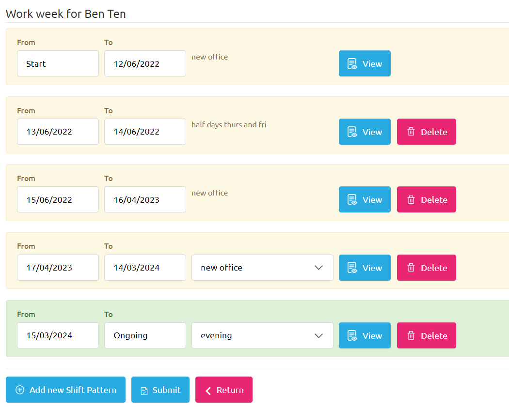 Assigning Work Patterns to employees