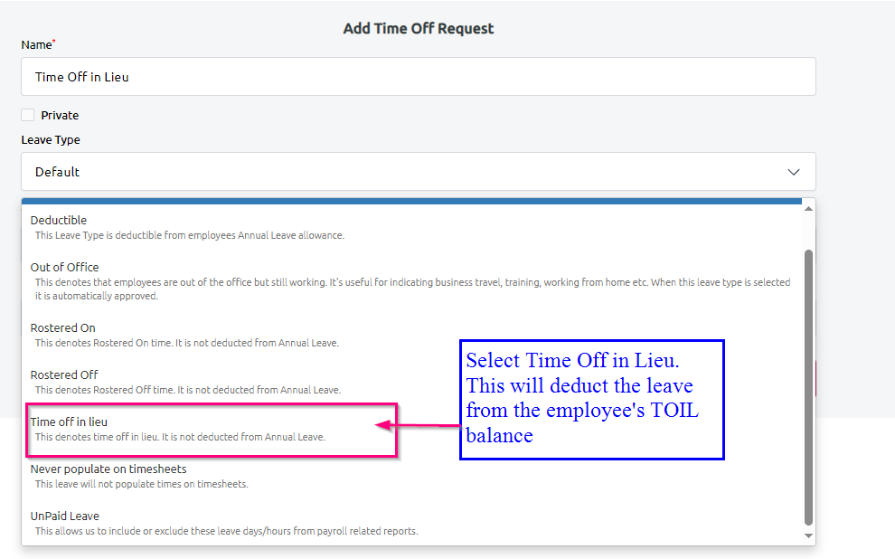 How to create TOIL as a leave type