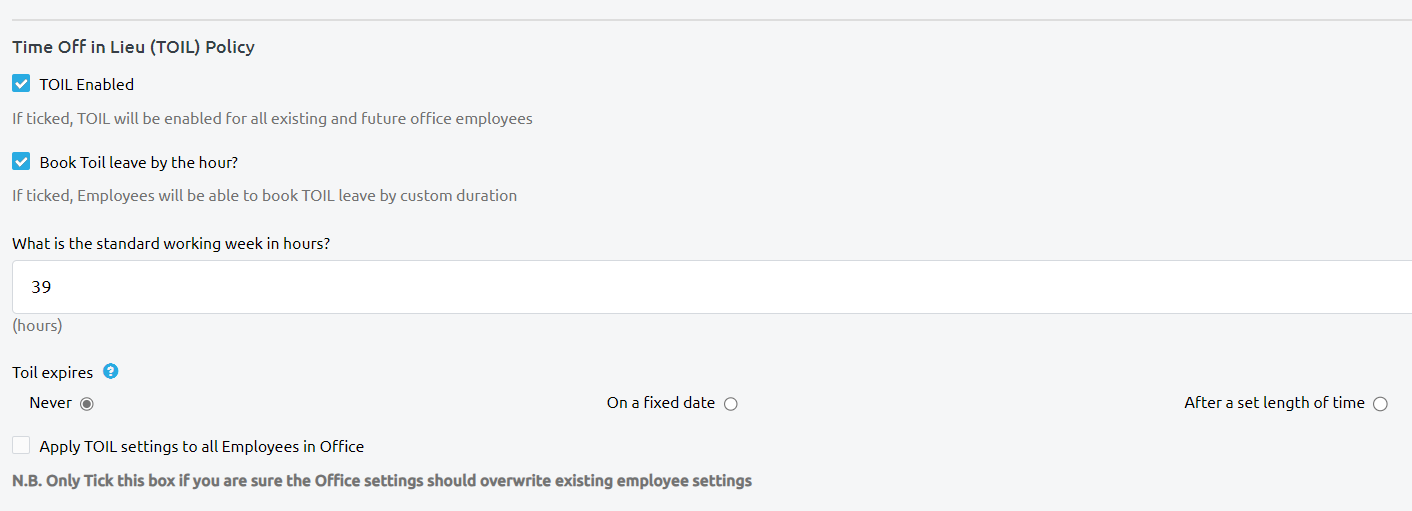 How to enable TOIL at office and individual level