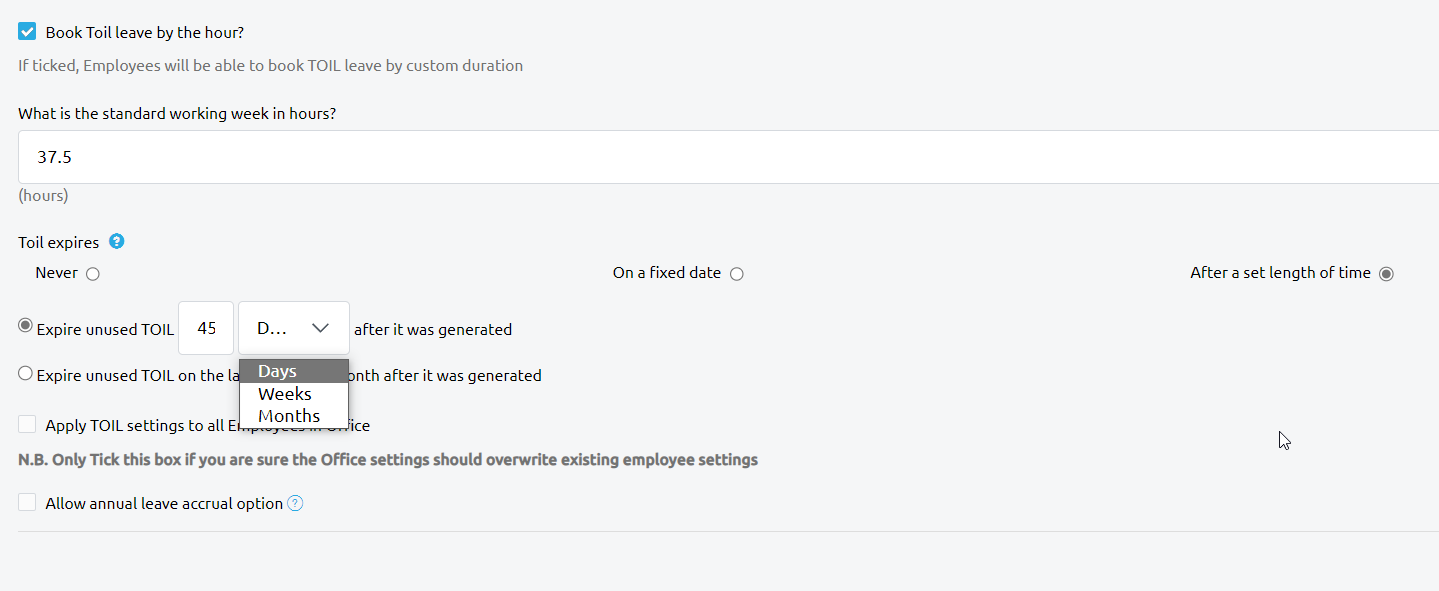 Types of TOIL (Time off in Lieu)