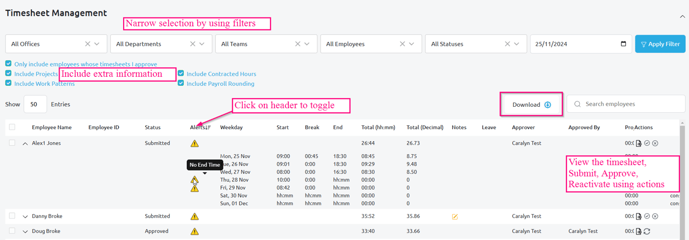 Timesheet Management Interface: User Guide
