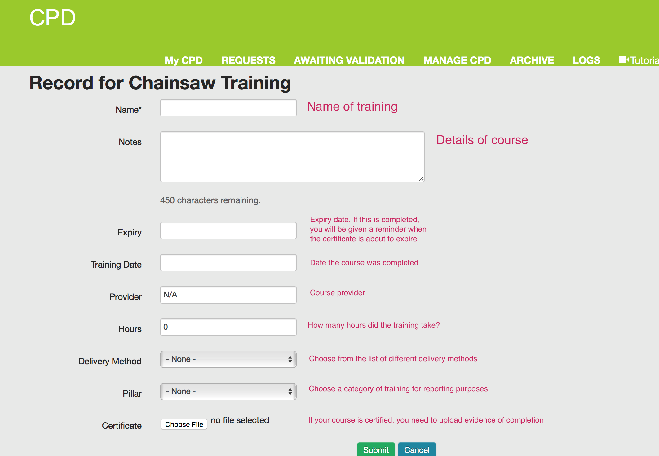 CPD - Employees can create their own CPD records
